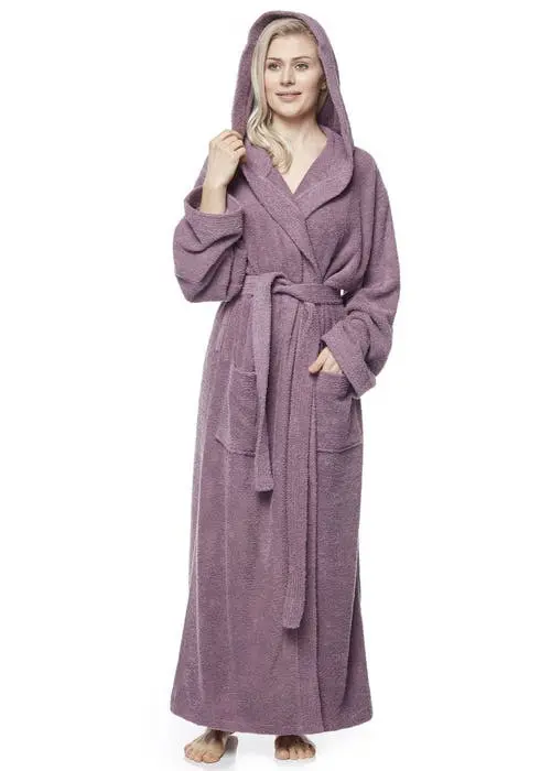 ARUS Pacifica Cotton Full Length Hooded Bathrobe - Grape