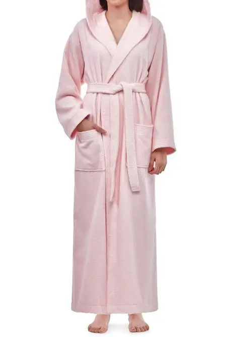 ARUS Pacifica Cotton Full Length Hooded Bathrobe - Pink