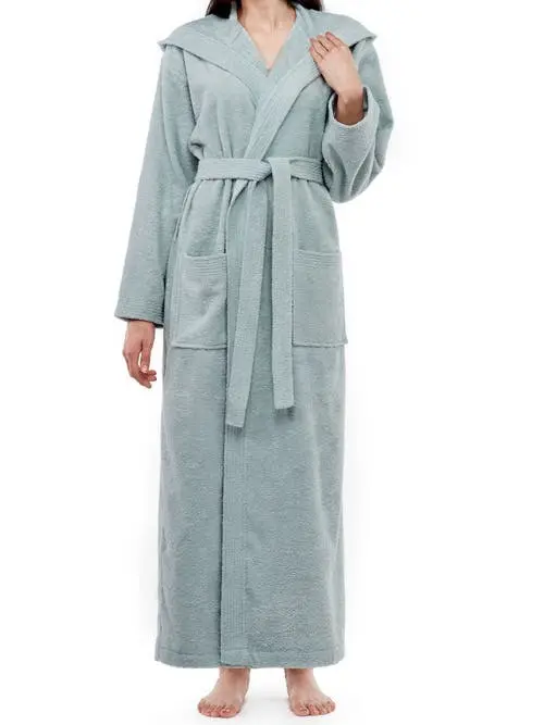 ARUS Pacifica Cotton Full Length Hooded Bathrobe - Seafoam