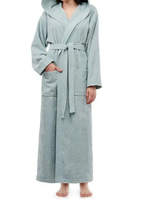 ARUS Pacifica Cotton Full Length Hooded Bathrobe - Seafoam