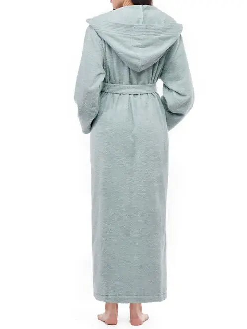 ARUS Pacifica Cotton Full Length Hooded Bathrobe - Seafoam