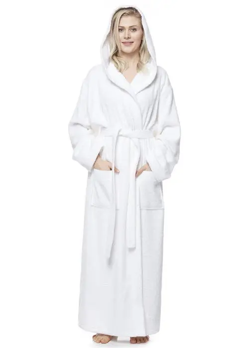 ARUS Pacifica Cotton Full Length Hooded Bathrobe - White