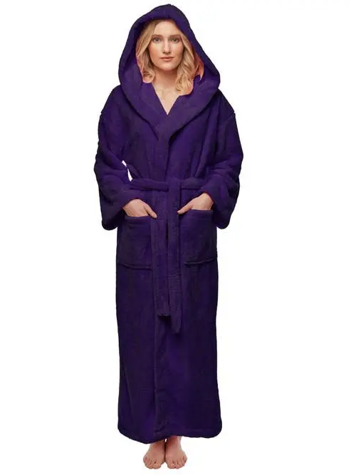 ARUS Long Fleece Robe With Hood - Purple