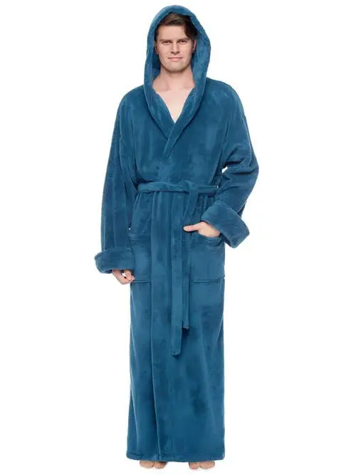ARUS Hooded Long Fleece Robe - Aegean Blue