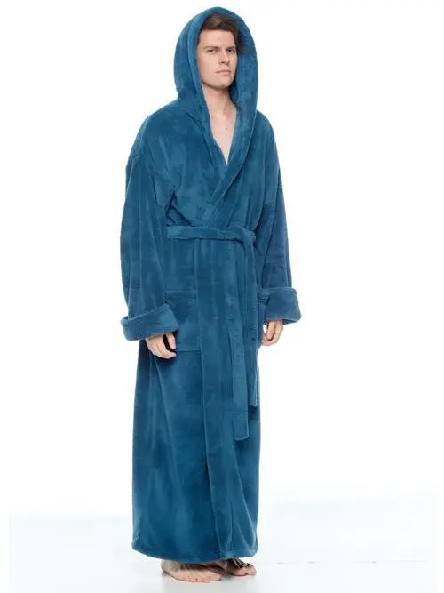 ARUS Hooded Long Fleece Robe - Aegean Blue