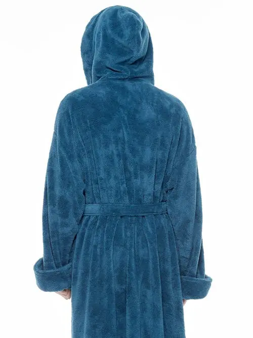 ARUS Hooded Long Fleece Robe - Aegean Blue