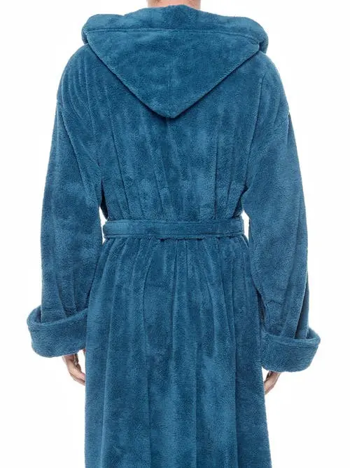 ARUS Hooded Long Fleece Robe - Aegean Blue
