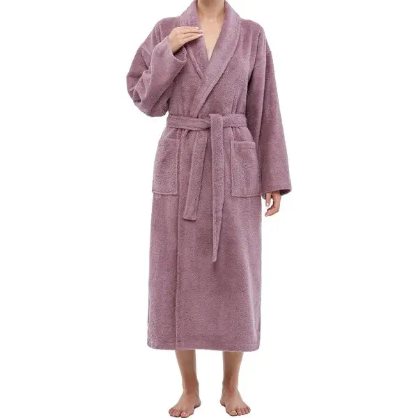 ARUS Shawl Collar Turkish Terry Cotton Bathrobe For - Plum