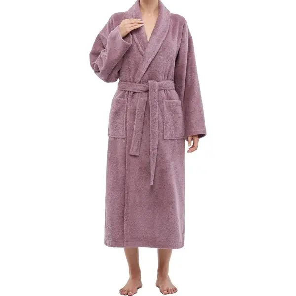 ARUS Shawl Collar Turkish Terry Cotton Bathrobe For - Plum