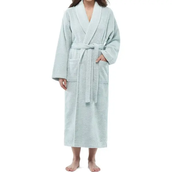 ARUS Shawl Collar Turkish Terry Cotton Bathrobe For - Seafoam