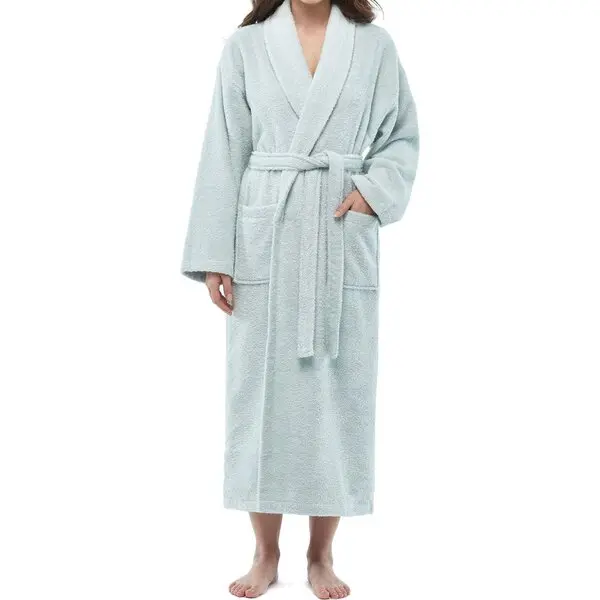 ARUS Shawl Collar Turkish Terry Cotton Bathrobe For - Seafoam