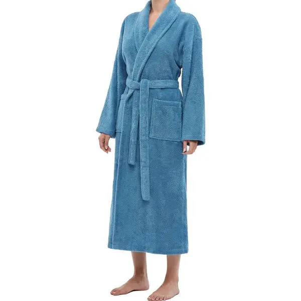 ARUS Shawl Collar Turkish Terry Cotton Bathrobe For - Steel Blue