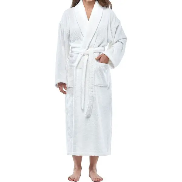 ARUS Shawl Collar Turkish Terry Cotton Bathrobe For - White