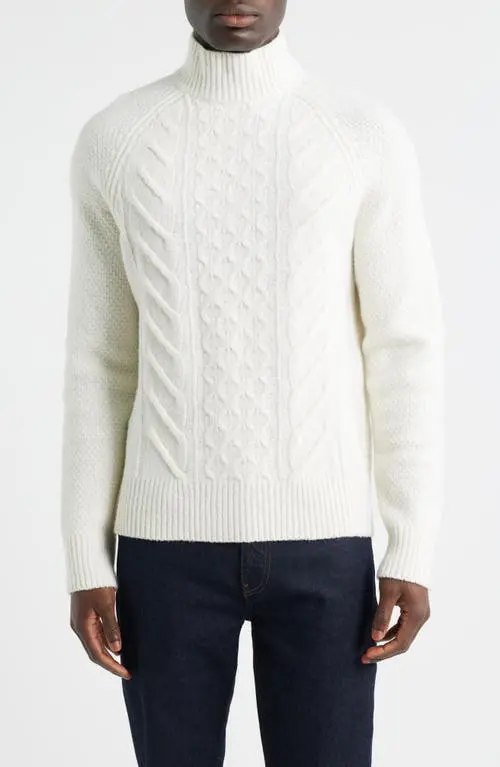 BOSS Hector Cable Virgin Wool & Silk Mock Neck Sweater