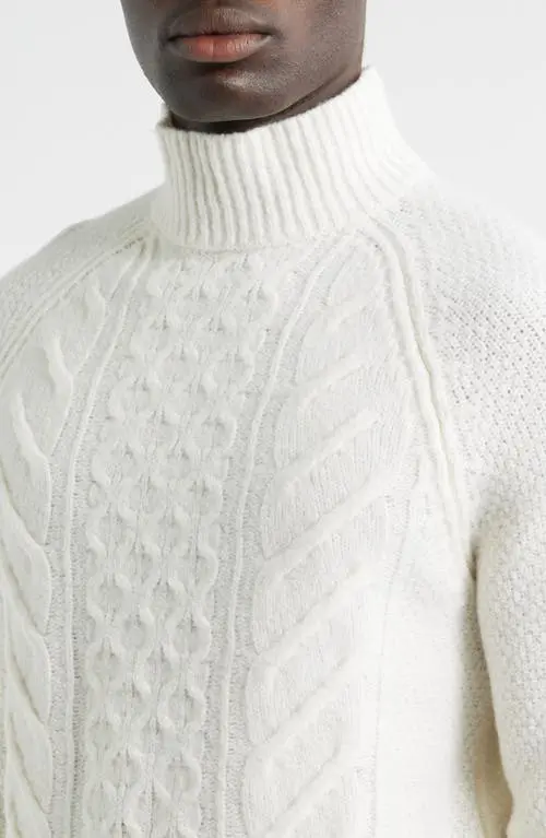 BOSS Hector Cable Virgin Wool & Silk Mock Neck Sweater