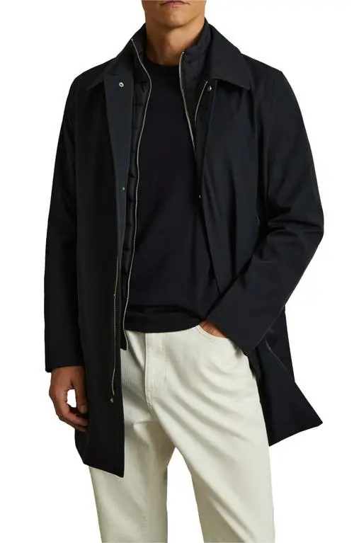 REISS Logan Water-resistant Overcoat With Removable Funnel Neck Insert - Navy