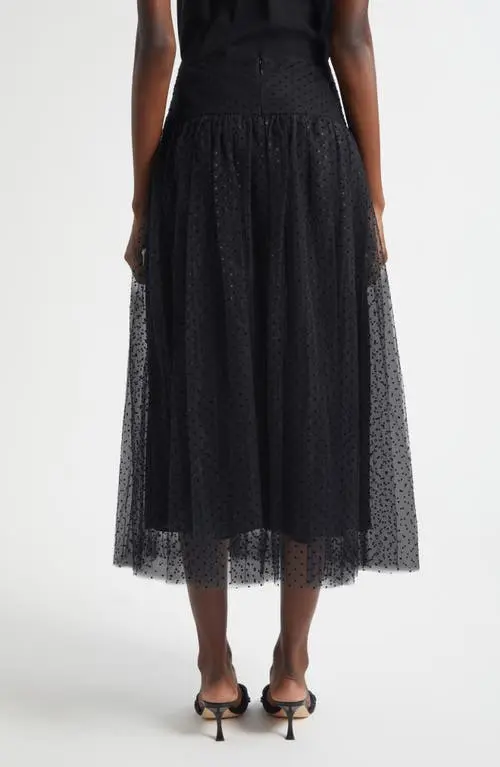 Zimmermann Flocked Dot Tulle Midi Skirt - Black