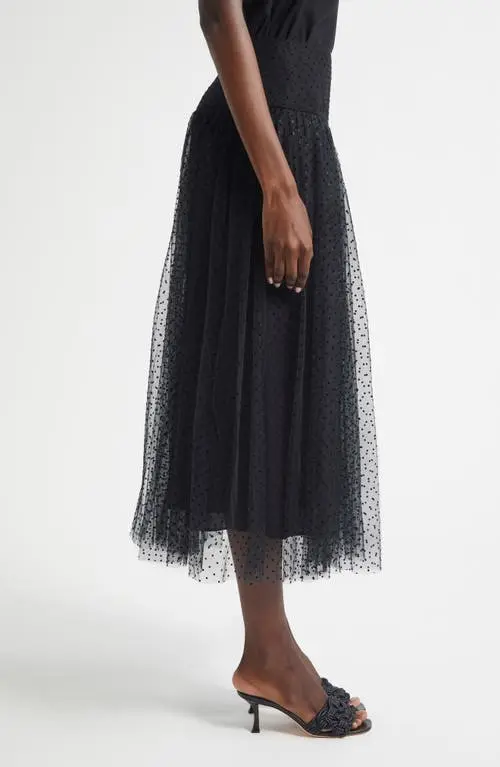 Zimmermann Flocked Dot Tulle Midi Skirt - Black
