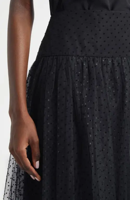 Zimmermann Flocked Dot Tulle Midi Skirt - Black
