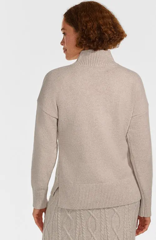 LANDS' END Split Hem Turtleneck Sweater - Oatmeal Tan Heather