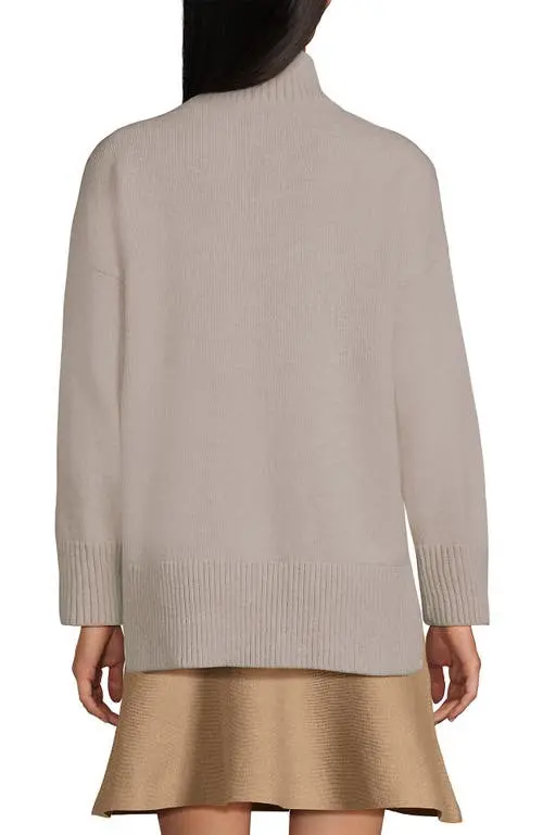 LANDS' END Split Hem Turtleneck Sweater - Oatmeal Tan Heather