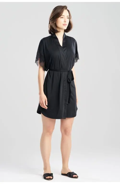 Natori Enchant 36" Wrap With Lace Trim - Black