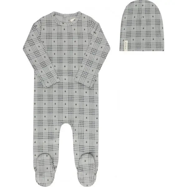 ELY'S & CO. Cotton Floral Plaid Footie With Beanie - Blue