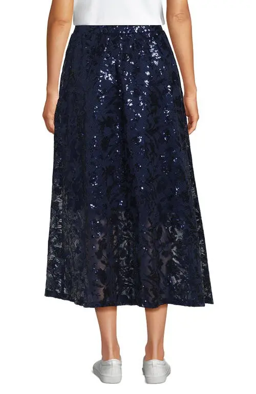 LANDS' END Sequin Lace Midi Skirt - Deep Sea Navy