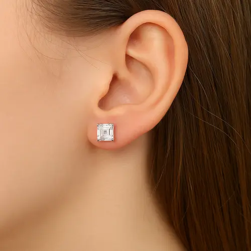 DONATELLO GIAN Sterling Asscher Cut Stud Earrings - Silver