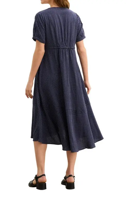 Hatch V-neck Gingham Seersucker Midi Dress