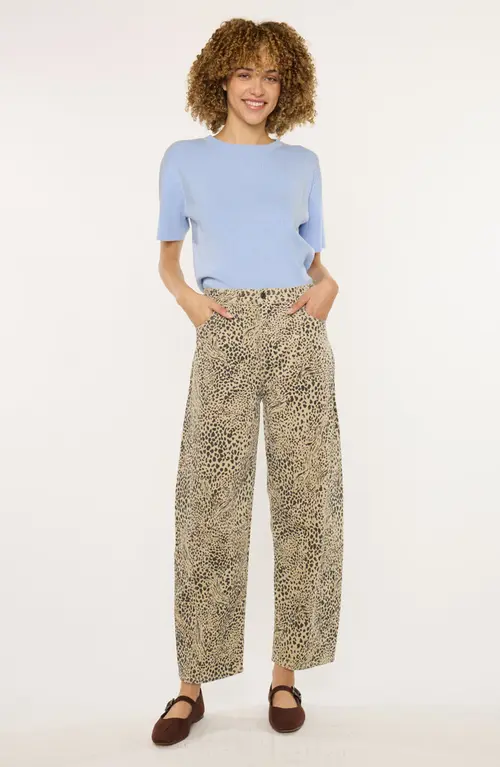 KANCAN Lydia Low Slung Barrel Jeans - Leopard Print