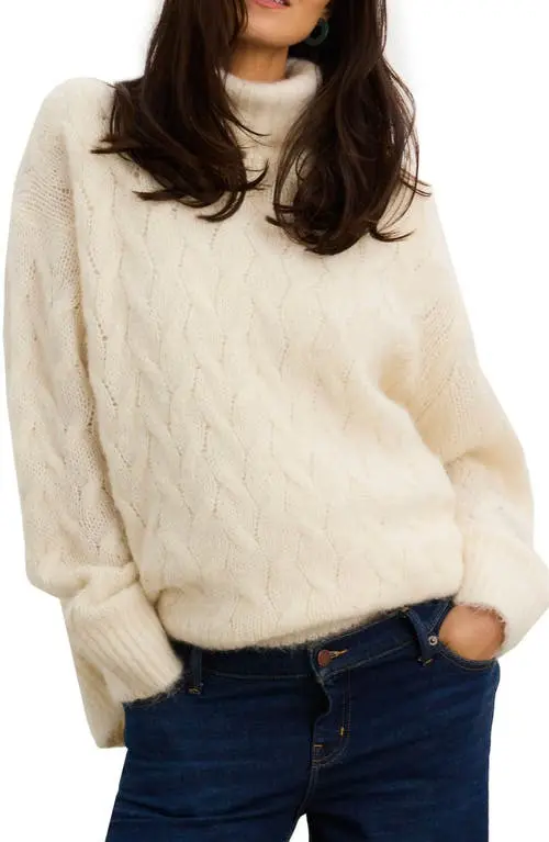 Hatch Collection The Sophie Alpaca Cable Turtleneck - Ivory