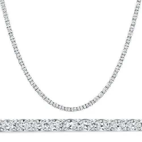 BLISS DIAMOND 19ct Oval Lab Grown Diamond Tennis Necklace - 14k White Gold