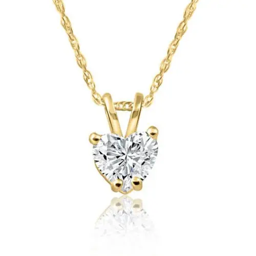 BLISS DIAMOND 14k Gold Heart Shape Lab Grown Diamond Solitaire Pendant Necklace - 14k Yellow Gold