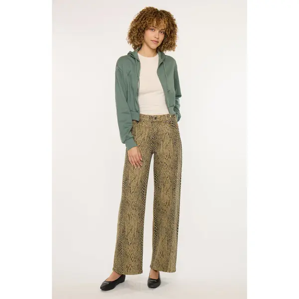 KANCAN Juno Low Slung Baggy Wide Leg Pants - Python Print