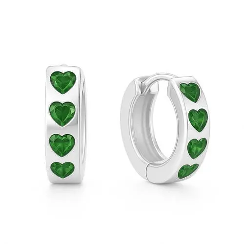 DONATELLO GIAN Sterling Silver Emerald Heart Hoop Earrings - Green
