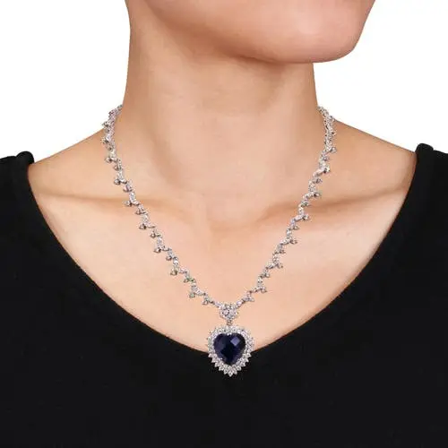 JULIANNA B. Cubic Zirconia Heart Necklace - Blue Cz