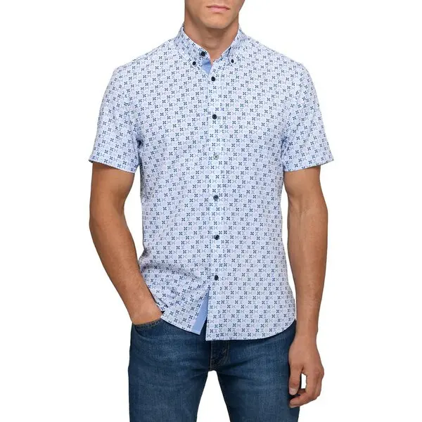 CON.STRUCT Abstract Geo Woven Short Sleeve Basic - White/blue