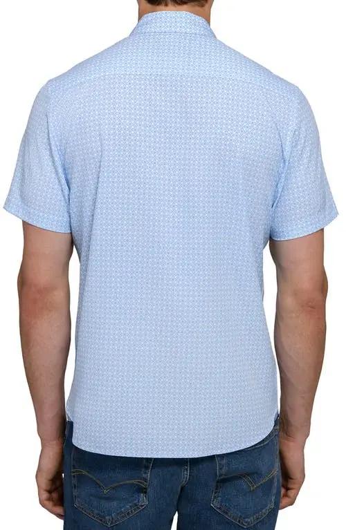 CON.STRUCT Round Checkered Woven Short Sleeve Basic - White/blue