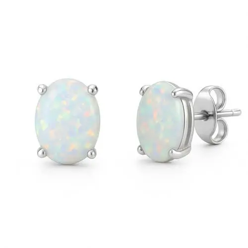 DONATELLO GIAN Sterling Oval Created Opal Stud Earrings - Silver