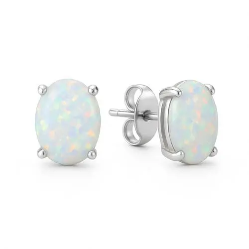 DONATELLO GIAN Sterling Oval Created Opal Stud Earrings - Silver
