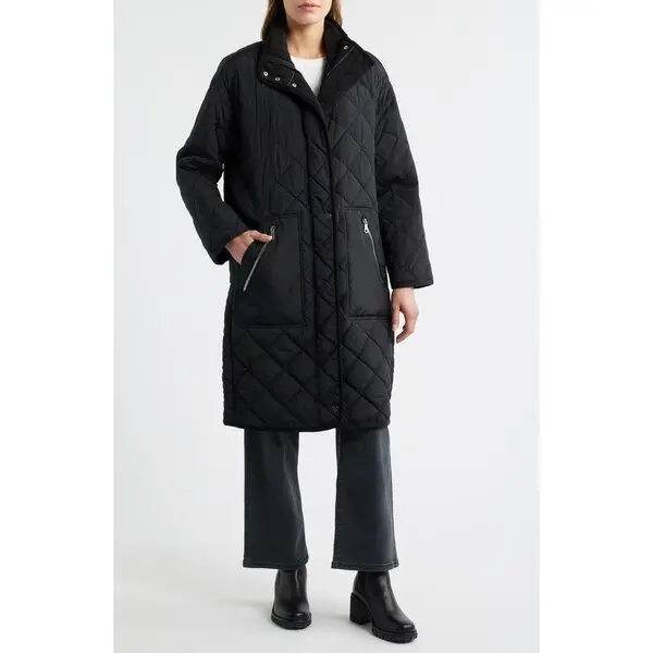 Bernardo Quilted Long Coat - Black