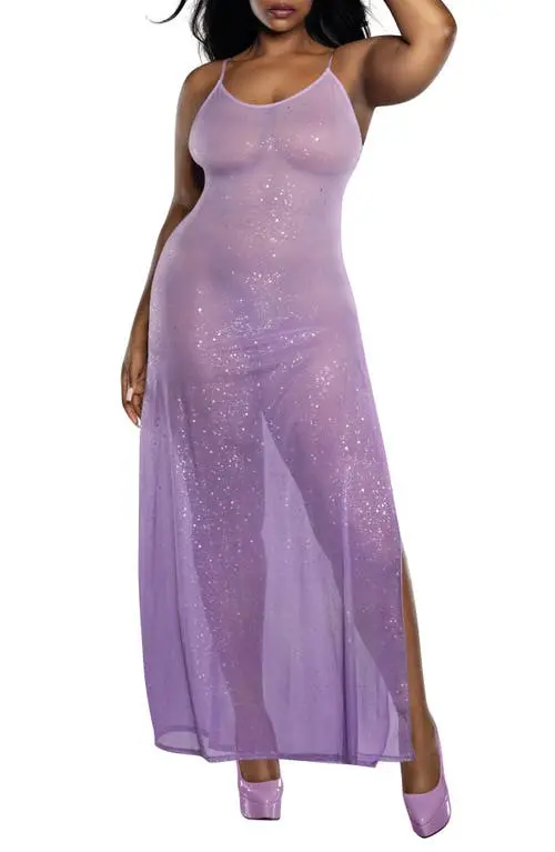 DREAMGIRL Ombré Glitter Mesh Nightgown - Lilac