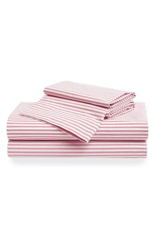 PETITE PLUME Antique Ticking Stripe Cotton Percale Sheet Set - Red