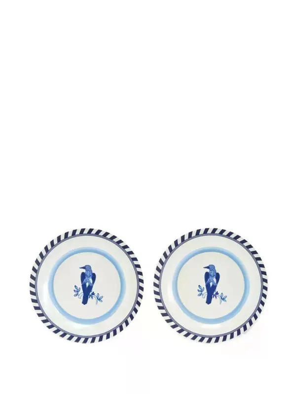 POLSPOTTEN Striped Porcelain Dinner Plates - Blue
