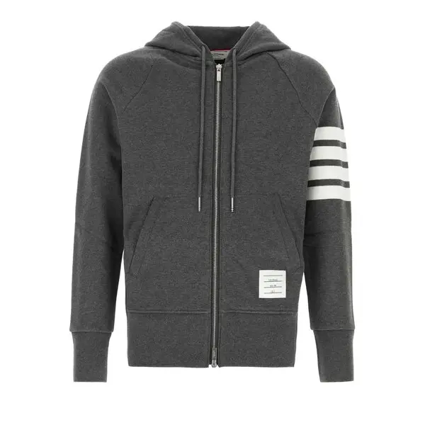 Thom Browne Classic Loopback Full Zip Hoodie With Engineered Bar