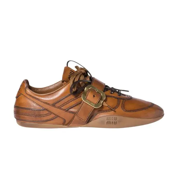 Miu Miu Buckle Leather Sneaker - Brown