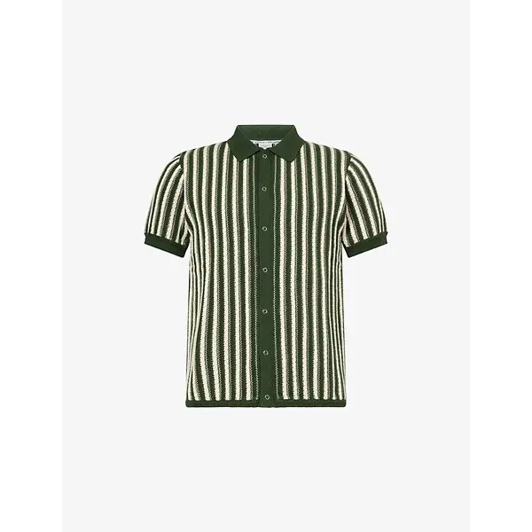 PERCIVAL Collins Striped Knitted Polo Shirt - Green