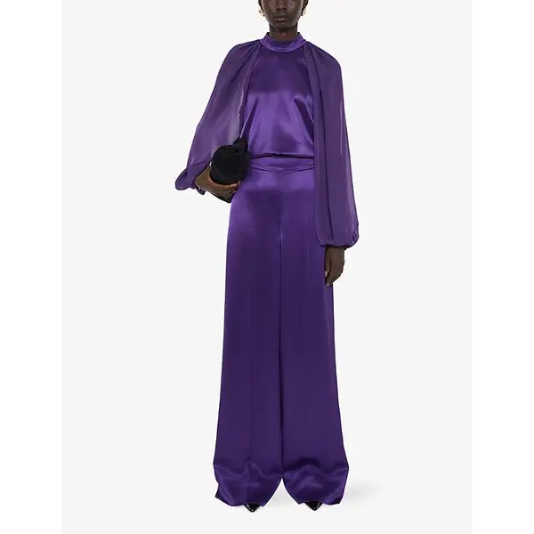 JOSEPH Wide-leg Satin Trousers - Violet