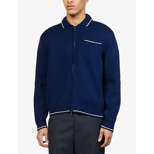 PERCIVAL Striped-trim Knitted Cardigan